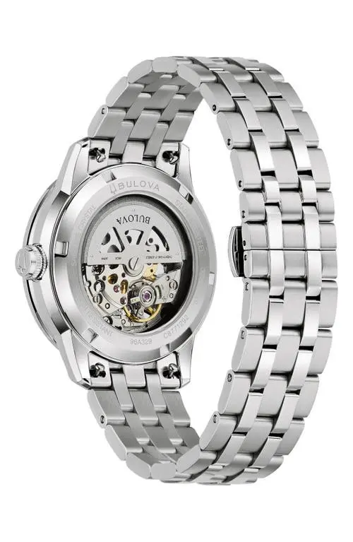 Bulova Sutton Skeleton Automatic Bracelet Watch - Silverone