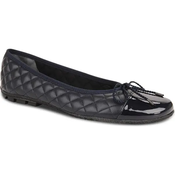 PAUL MAYER ATTITUDES Cozy Quilted Cap-toe Ballet Flat - Navy