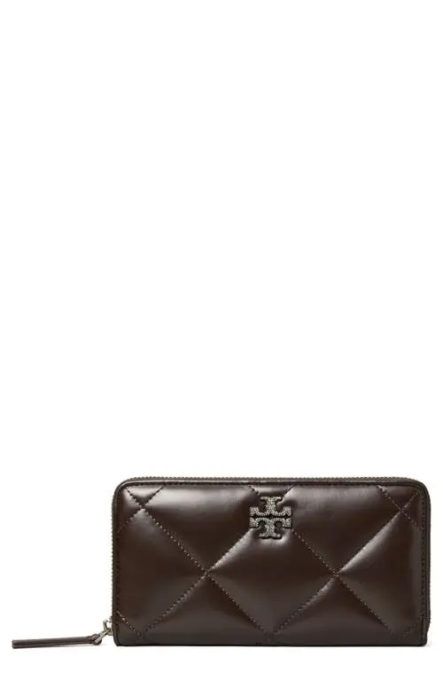 Tory Burch Kira Diamond Quilted Leather Zip Wallet - Cocoa