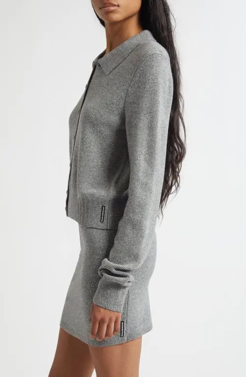 Alexander Wang Crystal Hotfix Wool Blend Polo Cardigan - Heather Grey