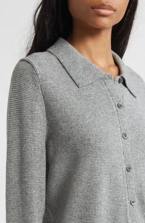 Alexander Wang Crystal Hotfix Wool Blend Polo Cardigan - Heather Grey