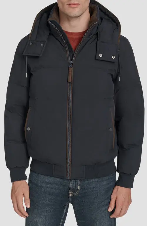 Andrew Marc Langham Water-resistant Hooded Puffer Bomber Jacket - Ink