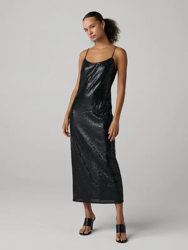black sequin slip dress Finn Slip Dress in Black Opal Sequin