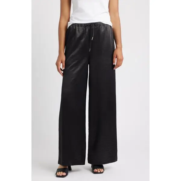 CITY BLUES Satin Drawstring Wide Leg Pants