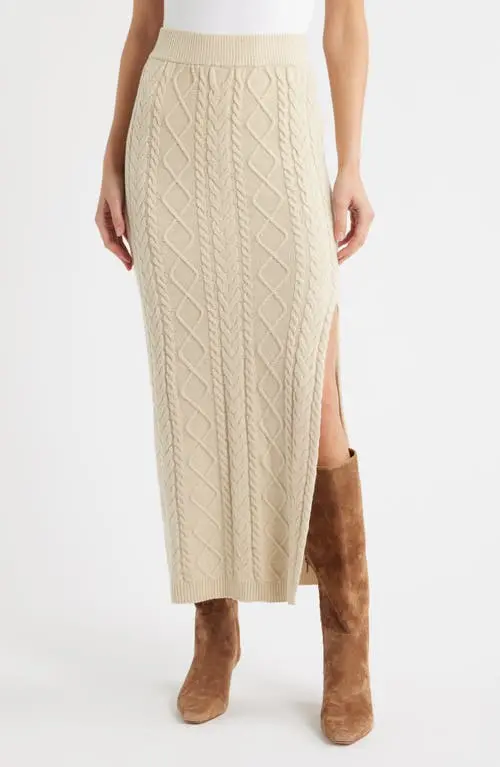 CITY BLUES Cable Knit Maxi Sweater Skirt - Sand
