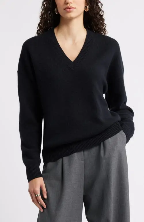 Nordstrom Wool And Cashmere V-neck Pullover - Black Rock