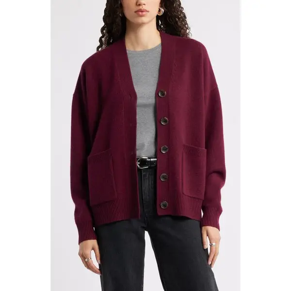 Nordstrom V-neck Wool & Cashmere Cardigan - Burgundy Field