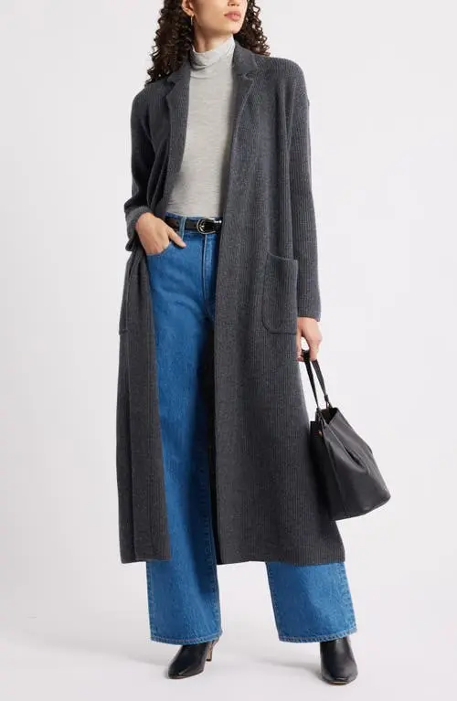 Nordstrom Wool And Cashmere Longline Cardigan - Grey Dark Charcoal Heather