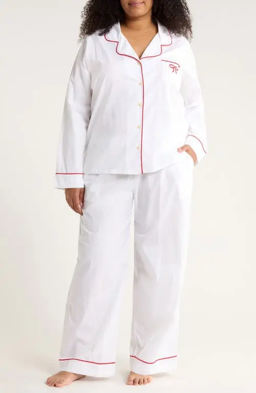 Nordstrom Classic Cotton Pajamas - White- Red Bow