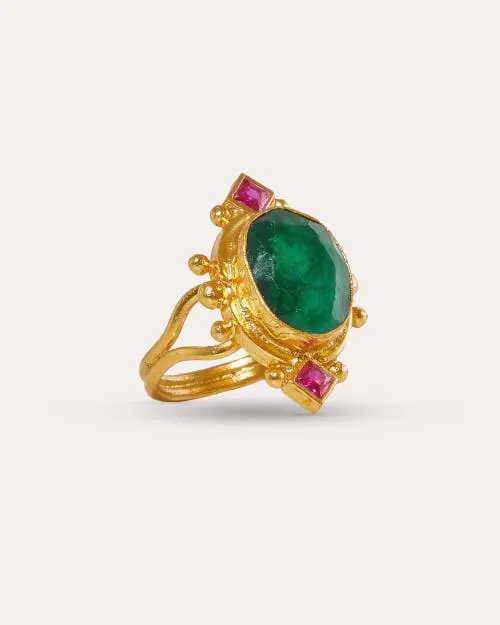 OTTOMAN HANDS Raina Emerald And Pink Crystal Ring - Gold