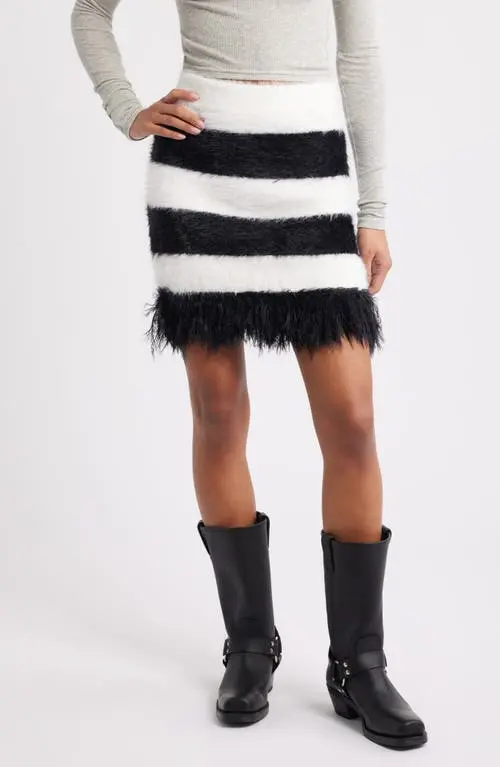 DRESSED IN LALA Faux Fur Stripe Miniskirt - Black/white