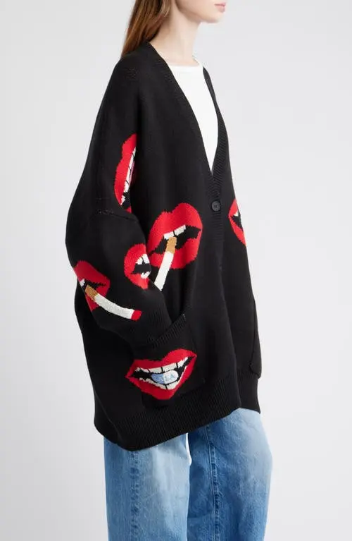 DRESSED IN LALA Smoking Mouth Oversized Cardigan