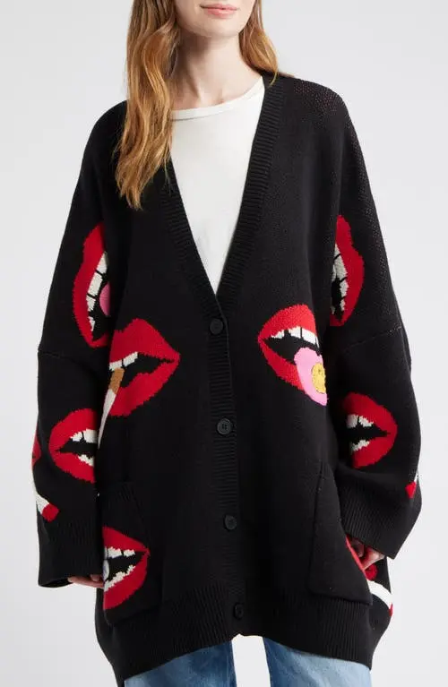 DRESSED IN LALA Smoking Mouth Oversized Cardigan