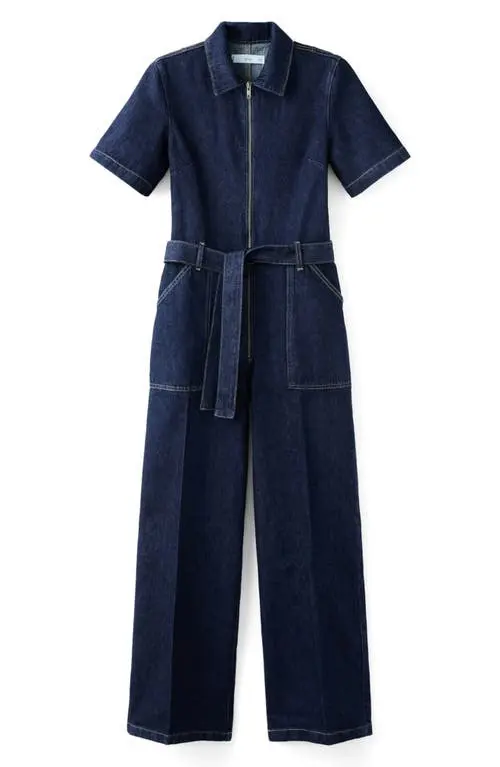 Mango Belted Denim Jumpsuit