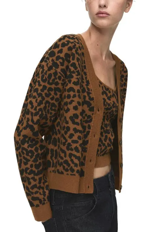 Mango Leopard Jacquard Cardigan