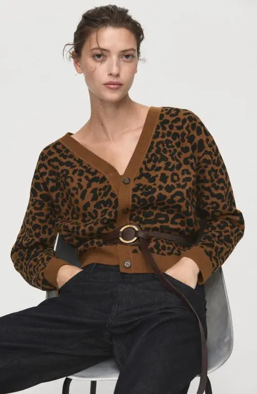 Mango Leopard Jacquard Cardigan