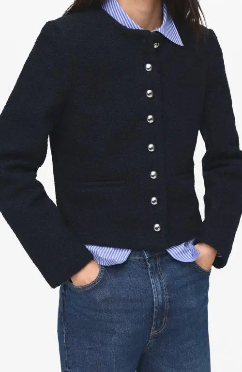 Mango Bouclé Crop Jacket - Navy