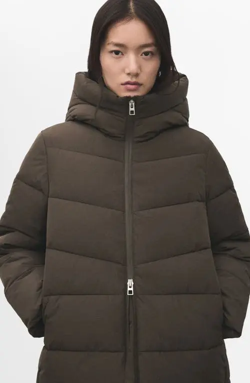 Mango Water Repellent Hooded Puffer Coat - Brown