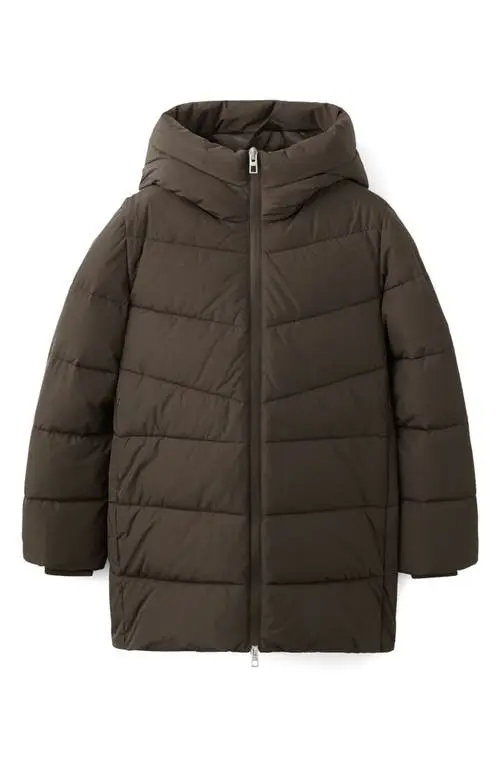 Mango Water Repellent Hooded Puffer Coat - Brown