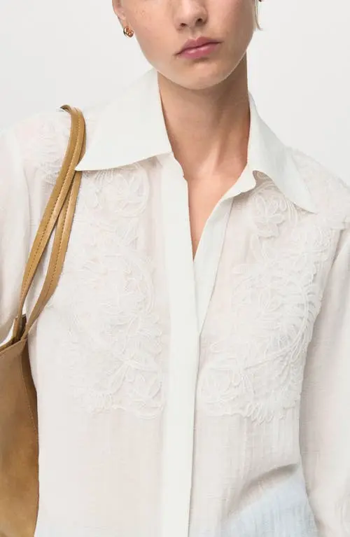 Mango Lace Patch Long Sleeve Button-up Shirt