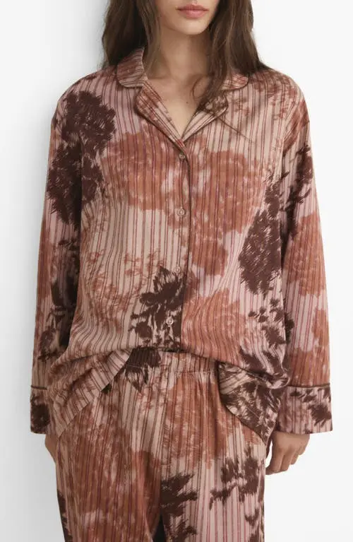 Mango Blurred Print Cotton Pajama Top - Brown