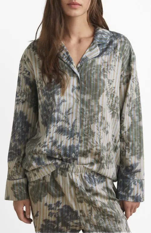 Mango Blurred Print Cotton Pajama Top - Green