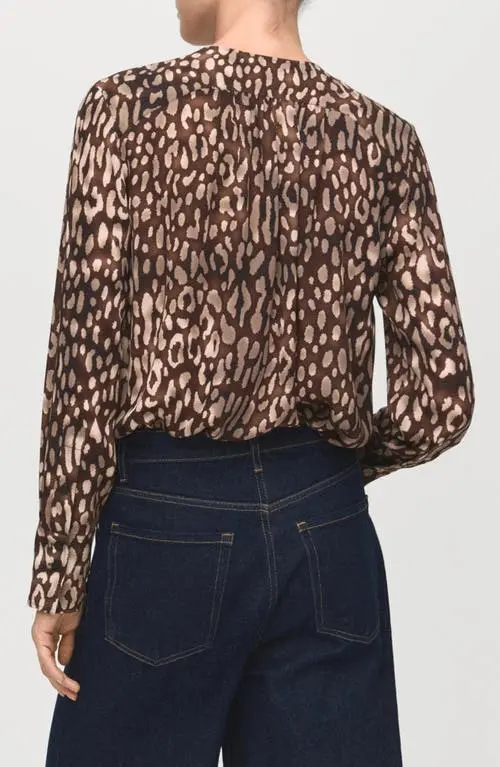 Mango Leopard Print Satin Tie Neck Top