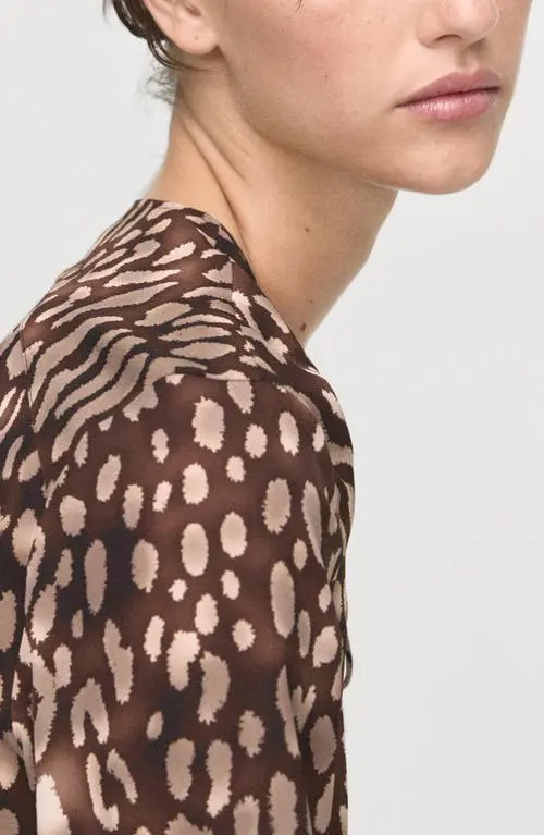 Mango Leopard Print Satin Tie Neck Top