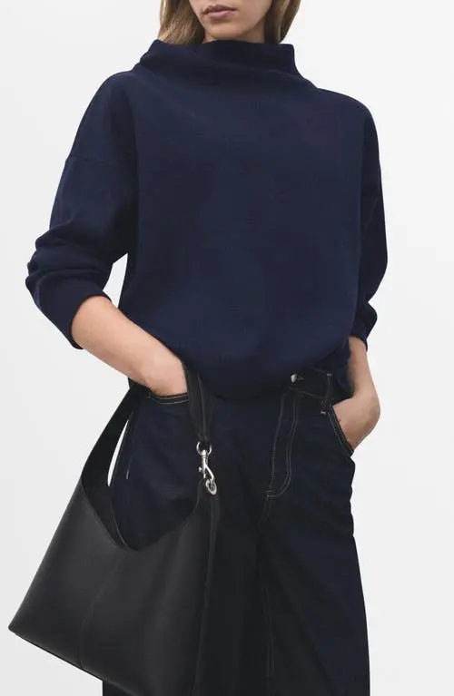 Mango Ruched Off-the-shoulder Sweater - Navy