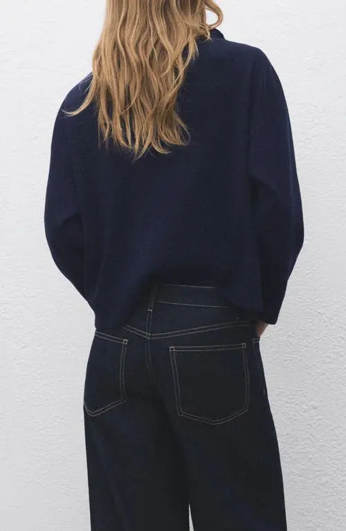 Mango Ruched Off-the-shoulder Sweater - Navy