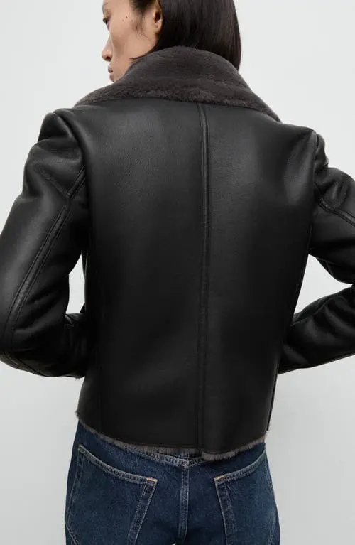 Mango Faux Leather Biker Jacket With Faux Fur Collar