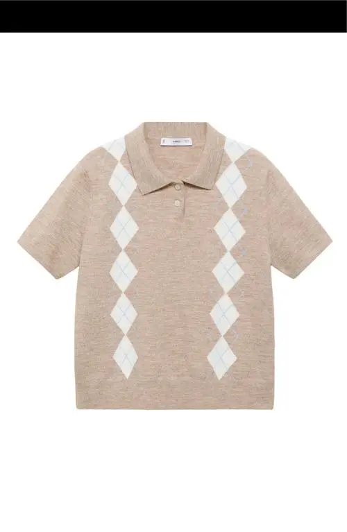 Mango Diamond Pattern Polo Sweater