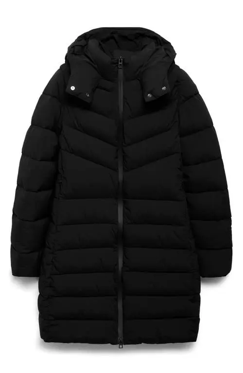 Mango Quilted Puffer Coat - Black