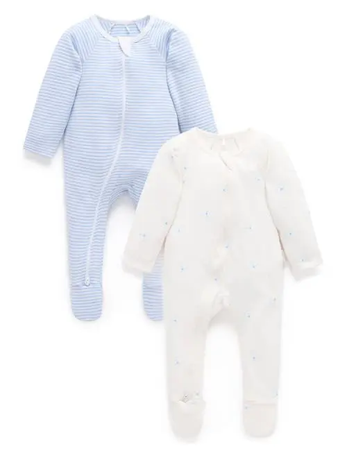 PUREBABY 2-pack Essentials Zip Coverall - Pale Blue Bear Pack