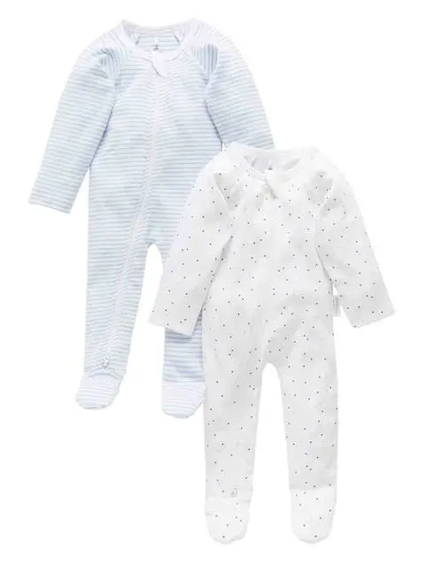 PUREBABY 2-pack Essentials Zip Coverall - Pale Blue Pack