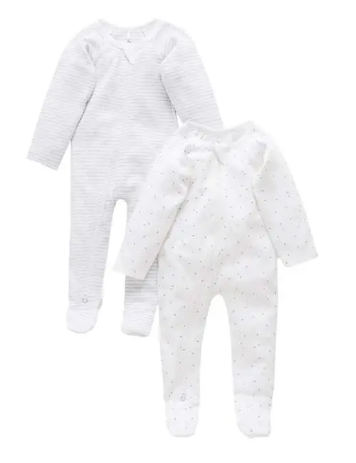 PUREBABY 2-pack Essentials Zip Coverall - Pale Grey Melange