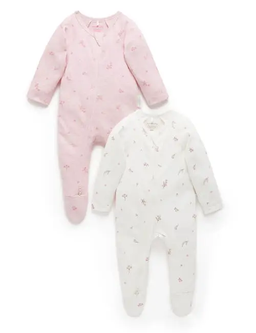 PUREBABY 2-pack Essentials Zip Coverall - Pale Pink Blossom Pack