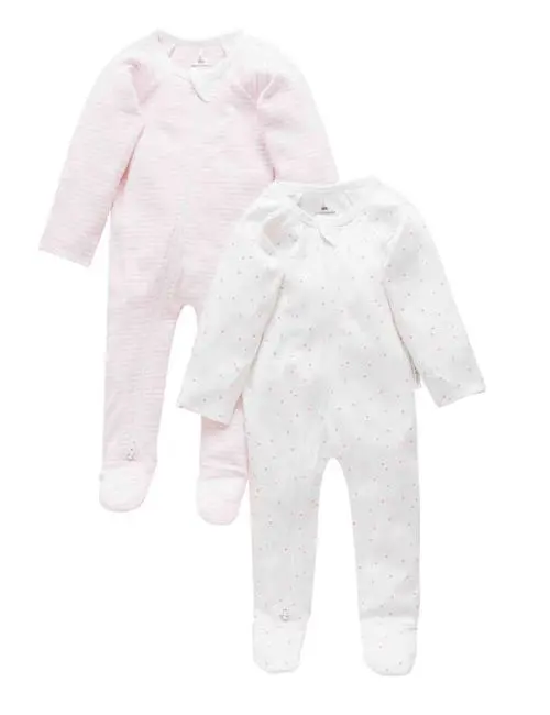 PUREBABY 2-pack Essentials Zip Coverall - Pale Pink Pack