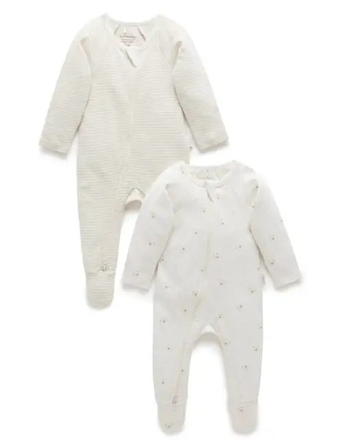PUREBABY 2-pack Essentials Zip Coverall - Vanilla Bear Pack