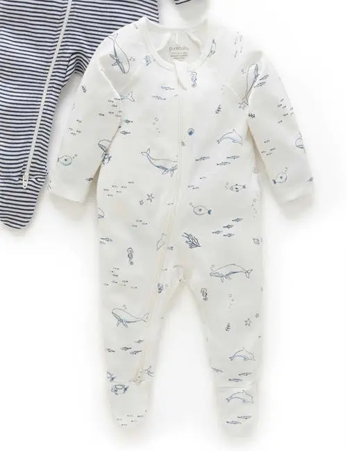 PUREBABY 2-pack Essentials Zip Coverall - Vanilla Nautical Pack