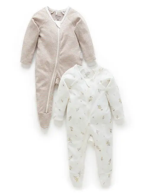 PUREBABY 2-pack Essentials Zip Coverall - Vanilla Wattle Bee Pack