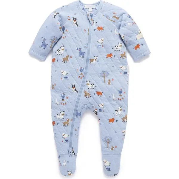 PUREBABY Printed Quilted Coverall - Farm Alphabet Print