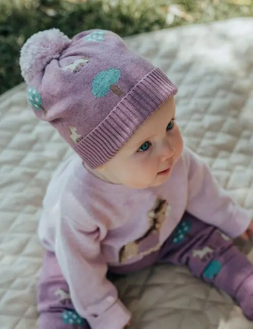 PUREBABY On The Farm Beanie - Orchard Jacquard