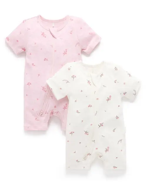 PUREBABY Essentials Short Zip Romper 2-pack - Pale Pink Blossom Pack