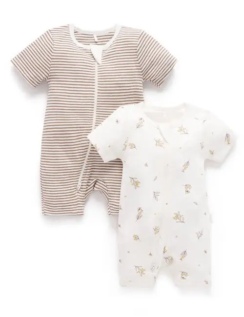 PUREBABY Essentials Short Zip Romper 2-pack - Vanilla Wattle Bee Pack