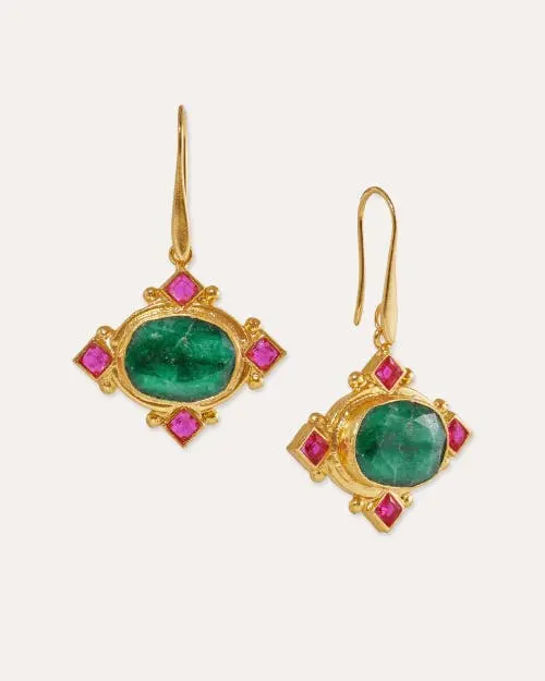 OTTOMAN HANDS Raina Emerald And Crystal Drop Earrings - Gold