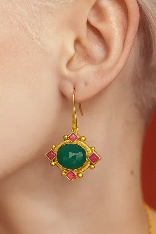 OTTOMAN HANDS Raina Emerald And Crystal Drop Earrings
