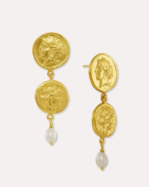 OTTOMAN HANDS Odella Coin And Pearl Drop Earrings - Gold