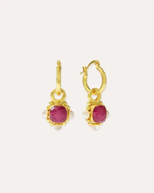 OTTOMAN HANDS Esther Ruby And Pearl Drop Earrings - Gold