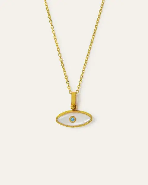 OTTOMAN HANDS Aretha Mother Of Pearl Evil Eye Pendant Necklace - Gold